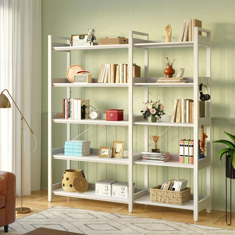 Ebern Designs Awbree Bookshelf 5 Tier, Reversible Wood Corner Bookcase with Open Shelves for ...